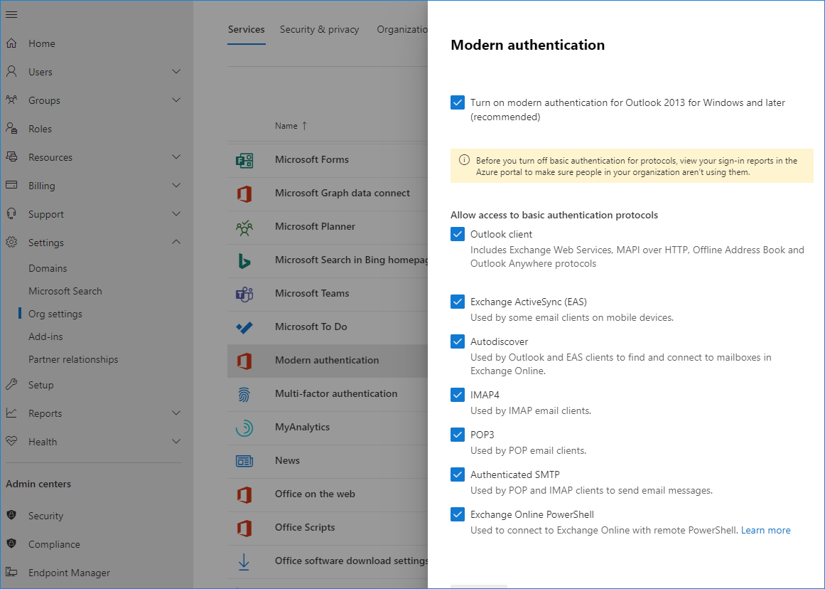 Deprecation of basic authentication in Microsoft 365