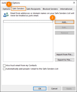Blocked Senders and Safe Senders lists in Outlook
