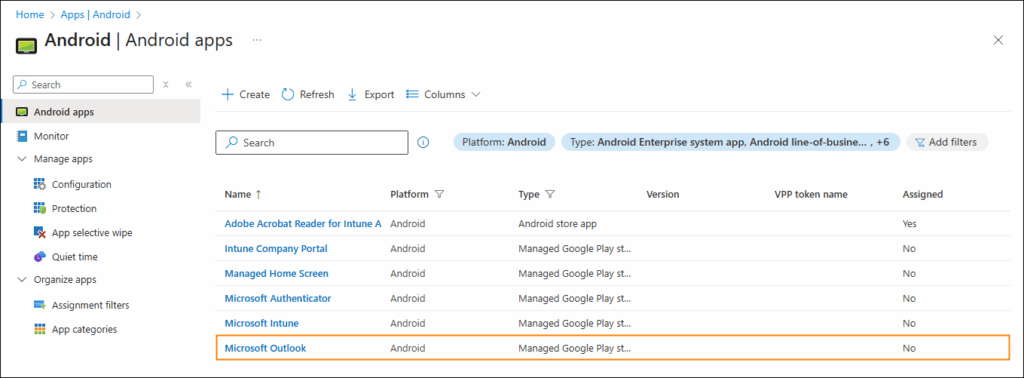 How to deploy Microsoft Outlook for Android via Intune