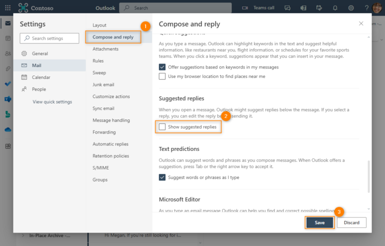 Disabling Outlook suggested replies in a few clicks