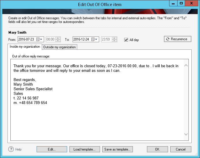 Automatic Email Reply Out Of Office Template Get What You Need For Free