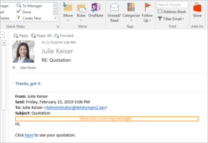 How to add a warning message to emails from external addresses?