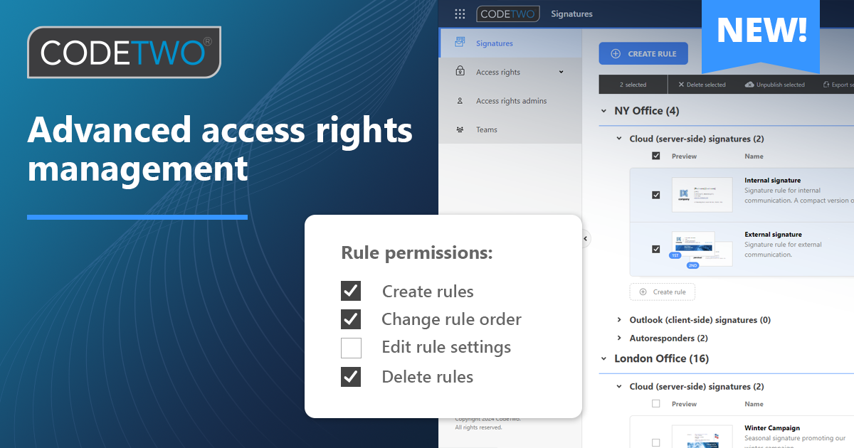 Advanced delegation of email signature management in CodeTwo