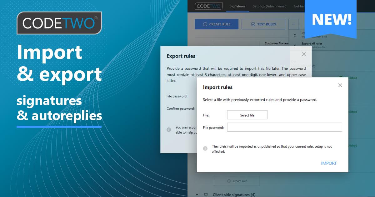 Import & export rules and email signatures in CodeTwo