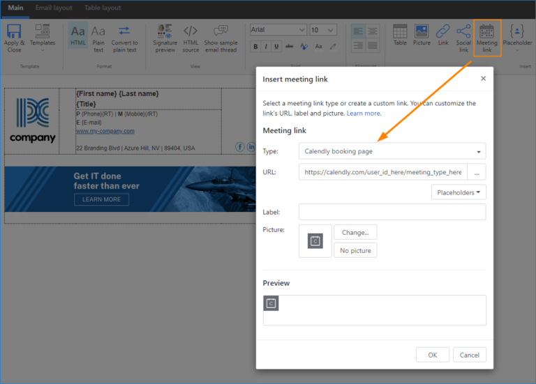 Use CodeTwo email signatures to schedule meetings