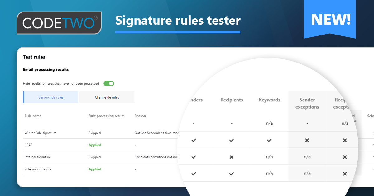 Test CodeTwo email signatures with the new rules tester