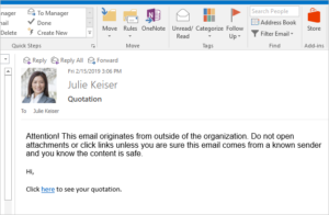 How to add a warning message to emails from external addresses?