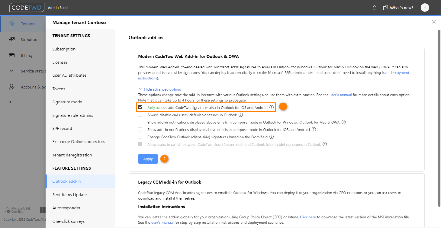 Signatures added directly in Outlook mobile