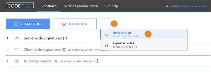 Import & export rules and email signatures in CodeTwo