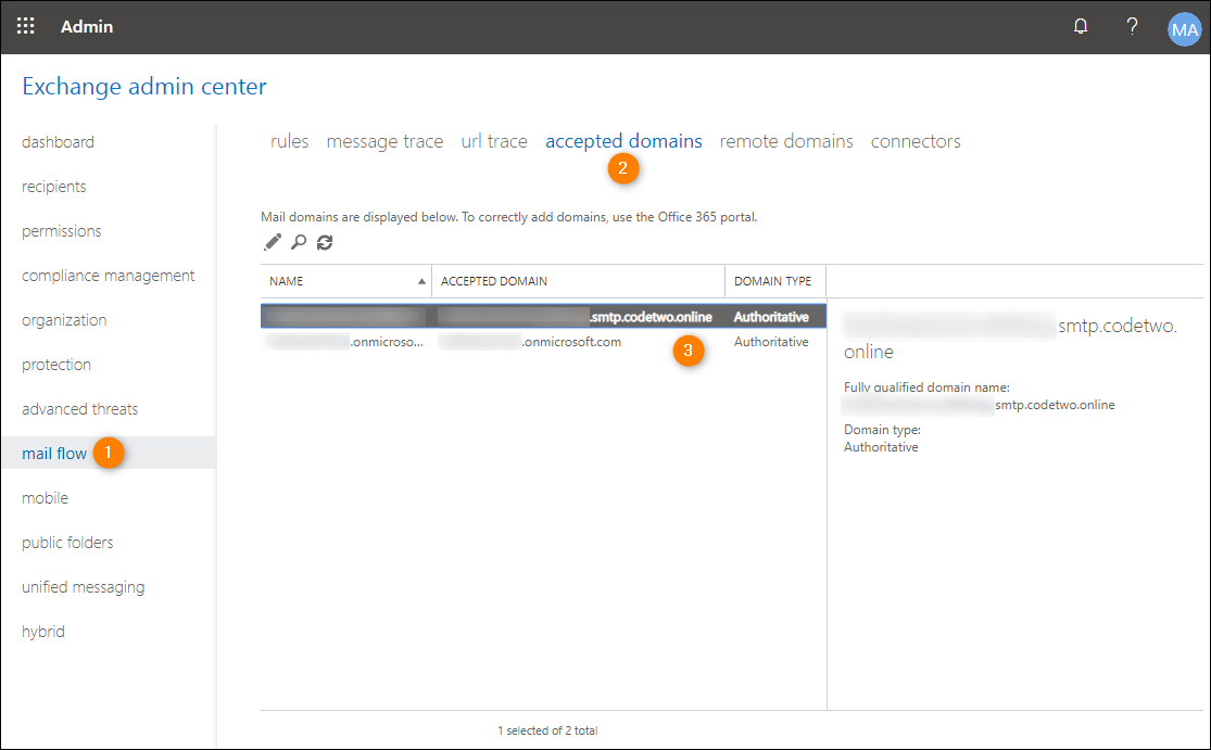 Where to find the CodeTwo domain assigned during provisioning