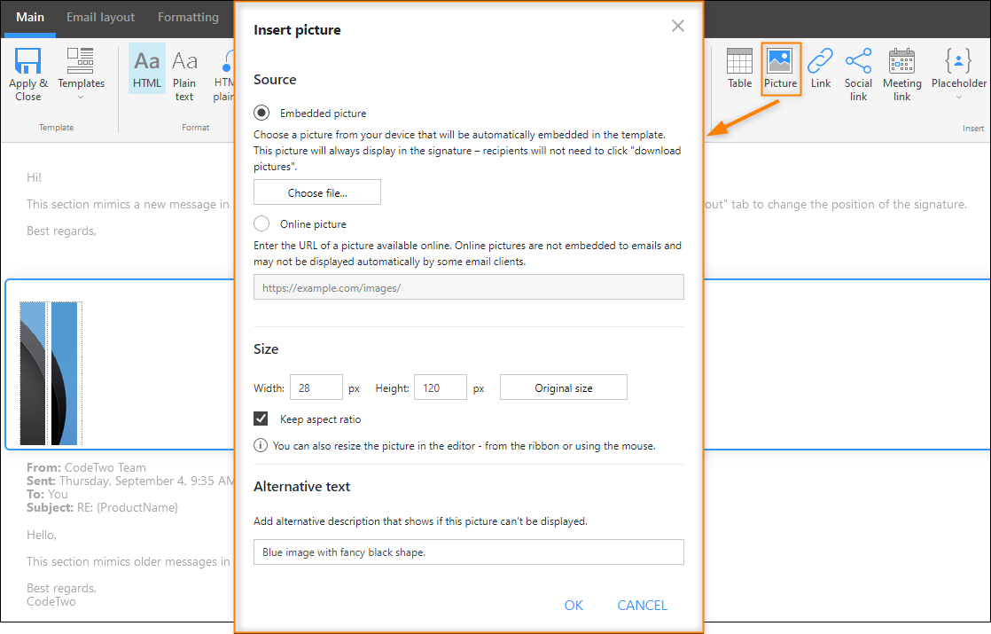 How to place pictures side by side in a signature