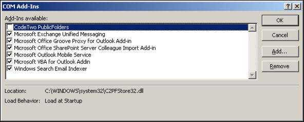 How to turn off CodeTwo Public Folders temporarily
