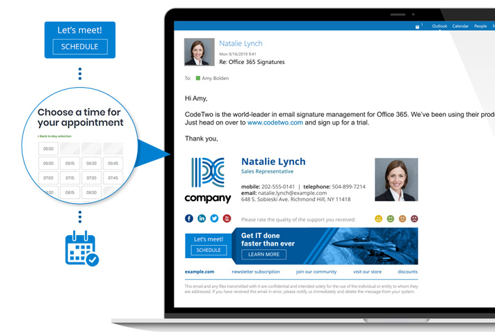 Email Signatures for Office 365 - easy scheduling of meetings