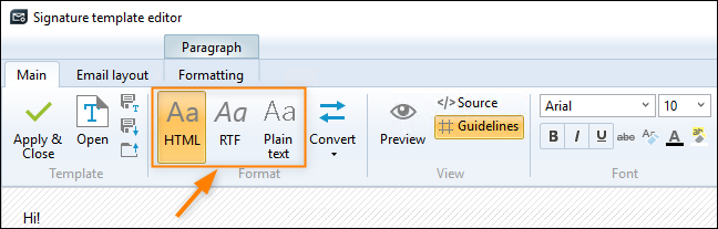 How to convert an HTML signature template to RTF or Plain Text
