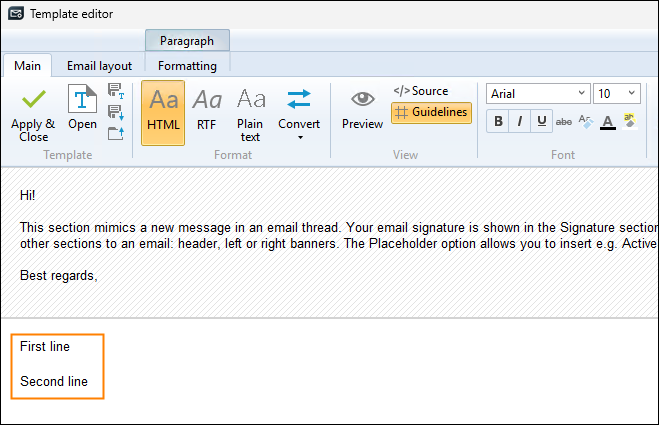 How to adjust line spacing in a signature template in CodeTwo software