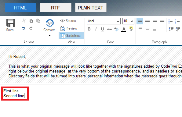How to reduce line spacing in a signature template