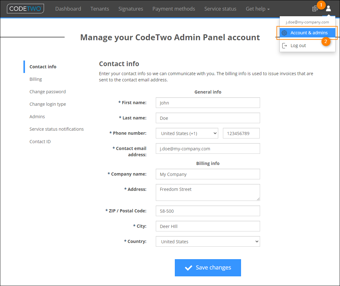 How to manage your CodeTwo Admin Panel account