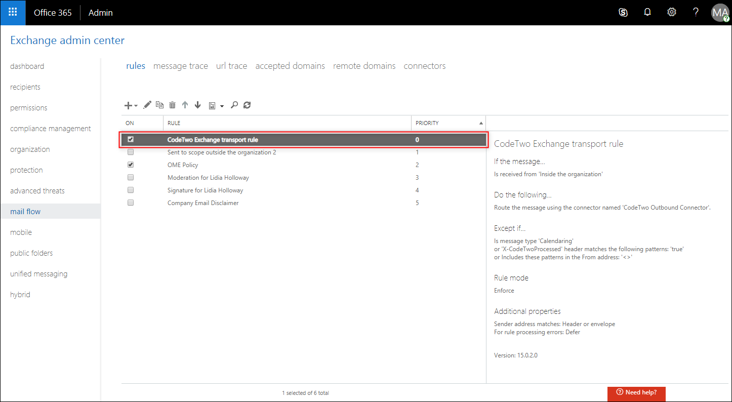 How to add multiple groups to CodeTwo transport rule in Office 365