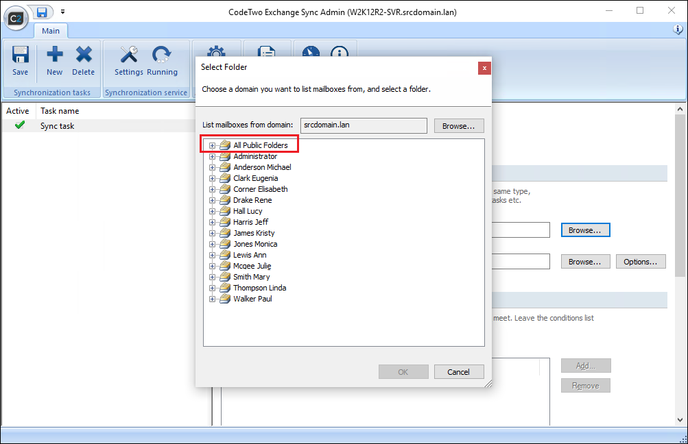 Public folders are not visible in CodeTwo Exchange Sync