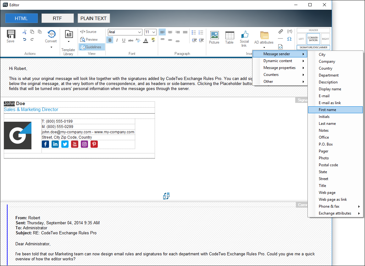How to import an HTML signature template into CodeTwo email signature ...