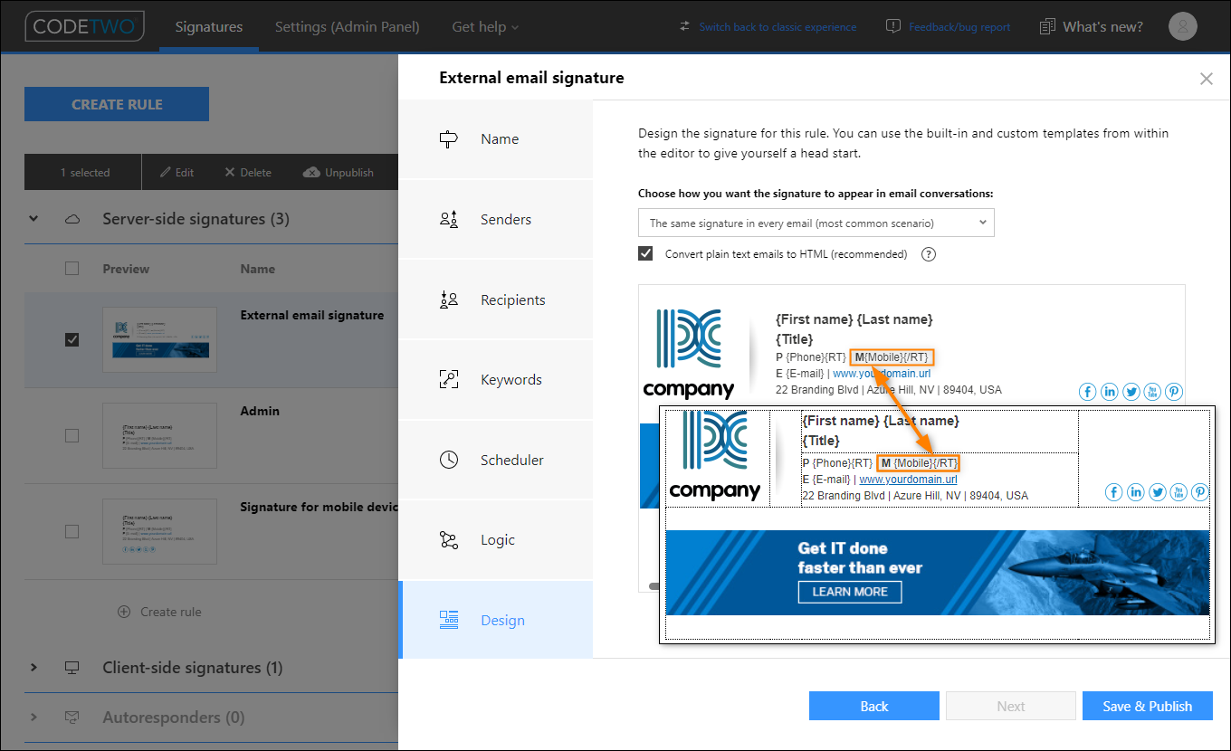 How to fix spaces disappearing from email signatures