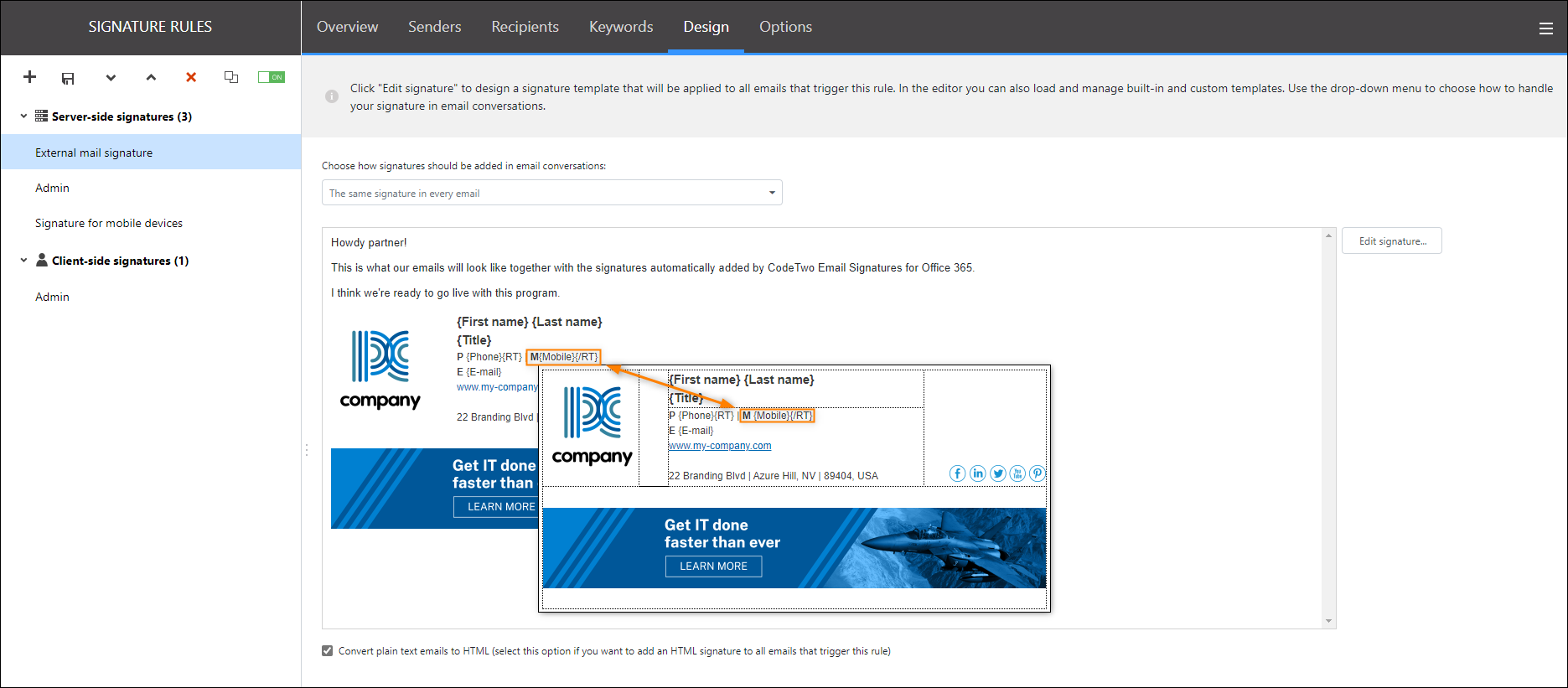 How to fix spaces disappearing from email signatures