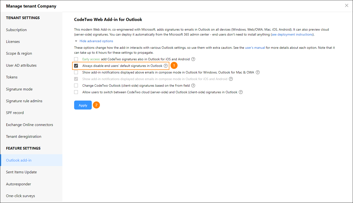How CodeTwo client-side signature adding options affect Outlook’s default signature settings