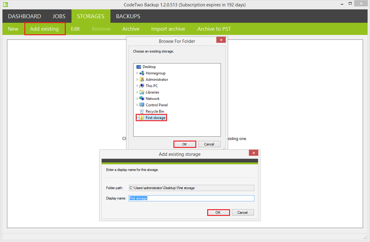 Creating data backup - Storages - Managing existing storages | CodeTwo Backup User's manual