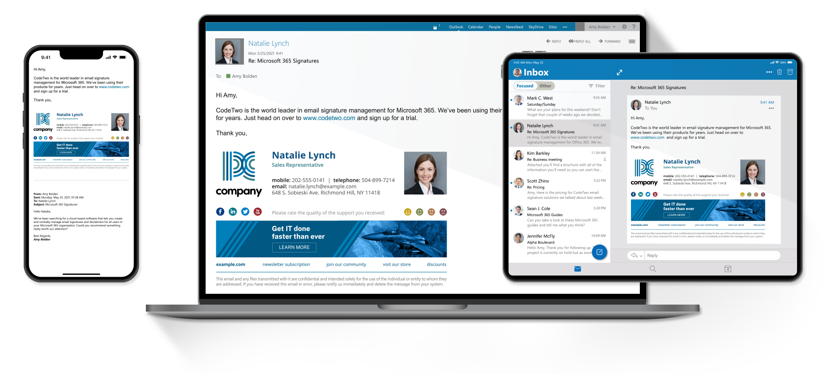 All email clients and mobiles supported | CodeTwo signatures