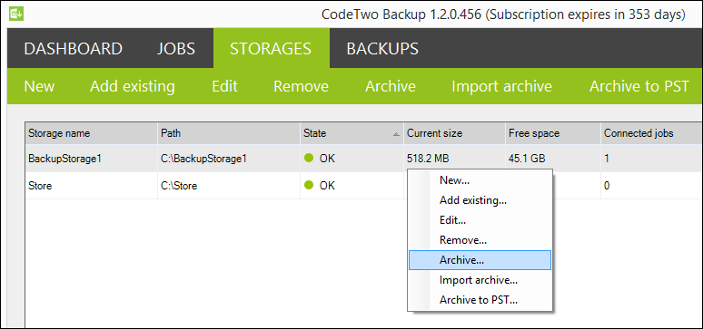 How to - Manage backup storage | CodeTwo Backup User's manual