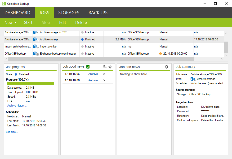Monitoring And Diagnostics Monitoring Jobs Codetwo Backup Users Manual