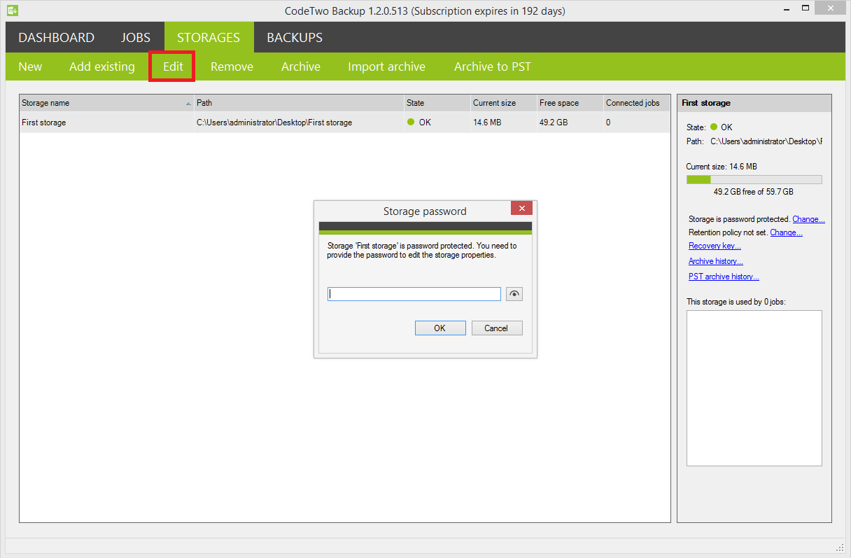Creating data backup - Storages - Managing existing storages | CodeTwo ...