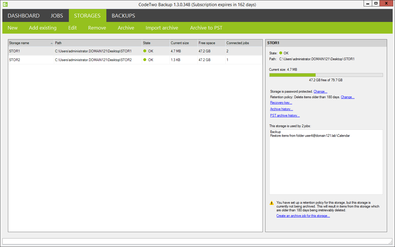 Creating Data Backup Storages Monitoring Storages Codetwo Backup Users Manual