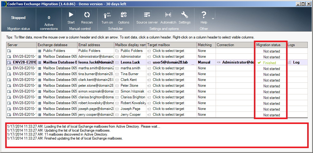 Diagnostic data | CodeTwo Exchange Migration User's manual