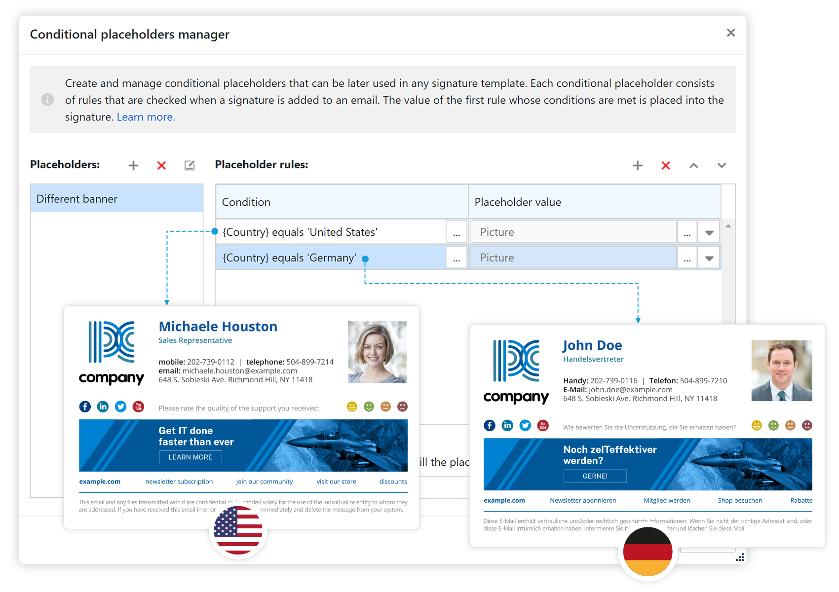 Conditional placeholders in Microsoft 365 email signatures