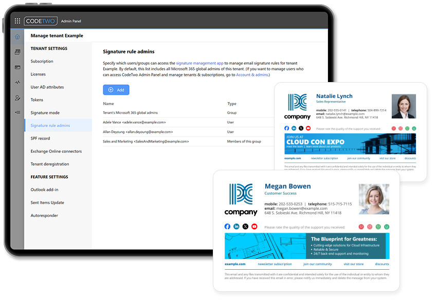 Delegation of signature management rights