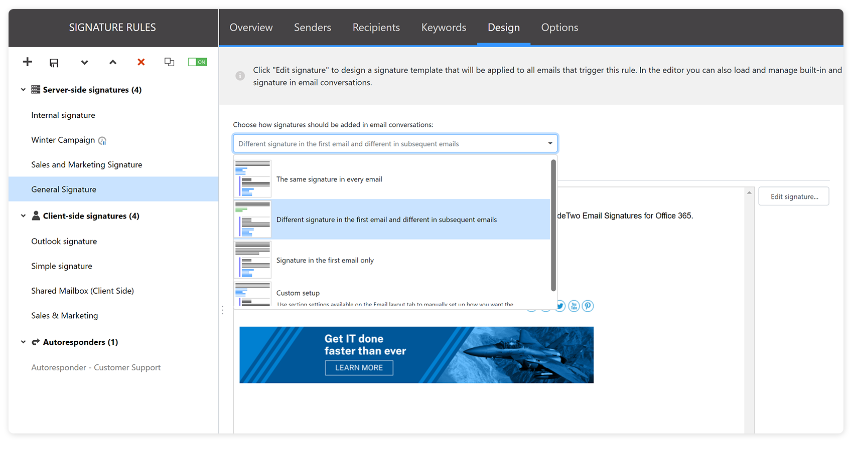 Different signatures for first and subsequent emails | CodeTwo