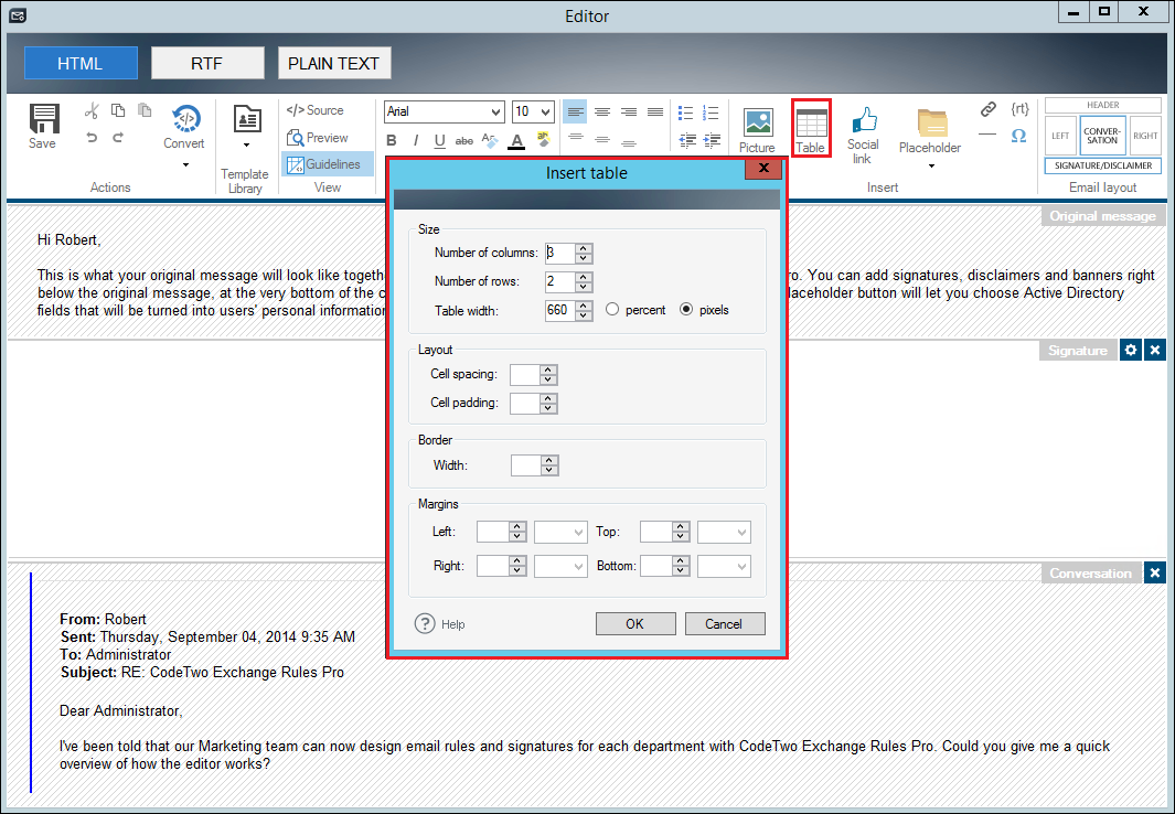 Configuration of rules - Editor | CodeTwo Exchange Rules Pro User's manual