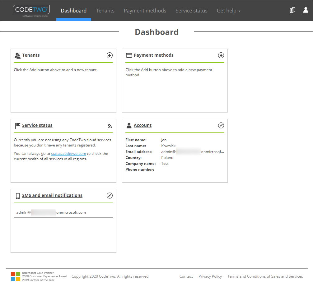 Installation and configuration - Creating a CodeTwo Admin Panel account ...