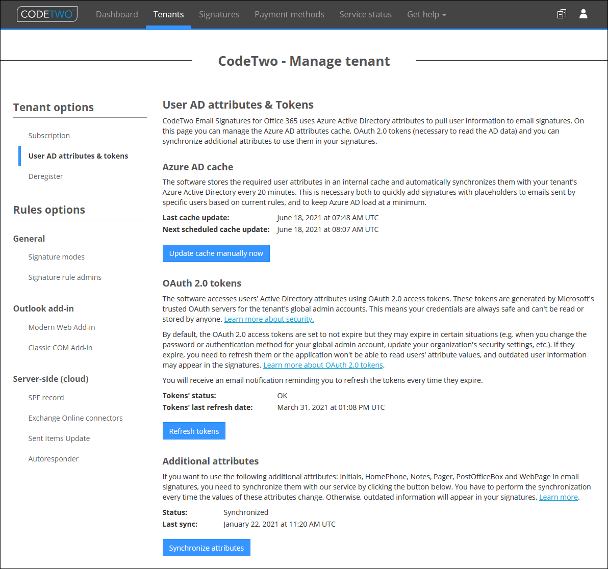 Manage Admins And Organization Settings User Ad Attributes And Tokens Codetwo Email Signatures