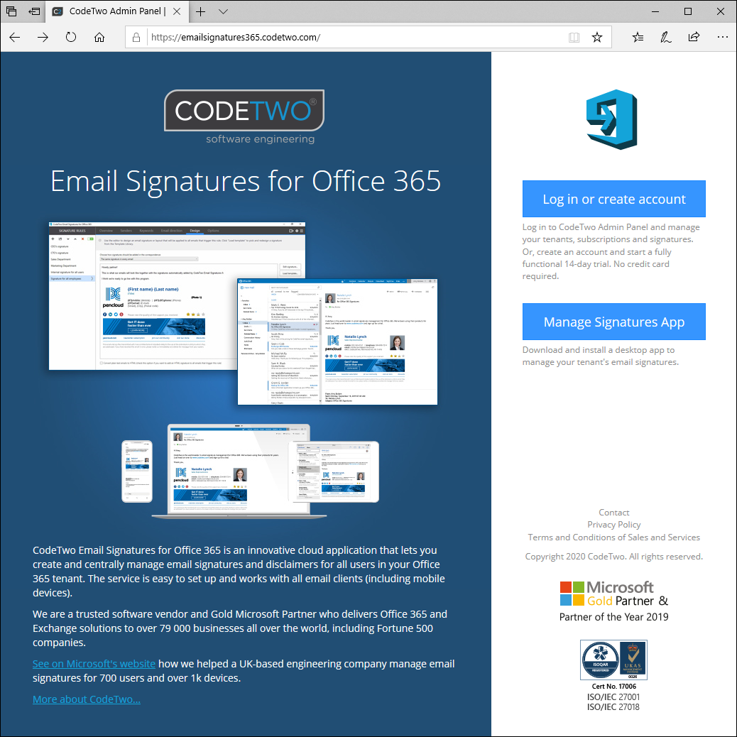 Installation and configuration - Creating a CodeTwo Admin Panel account ...