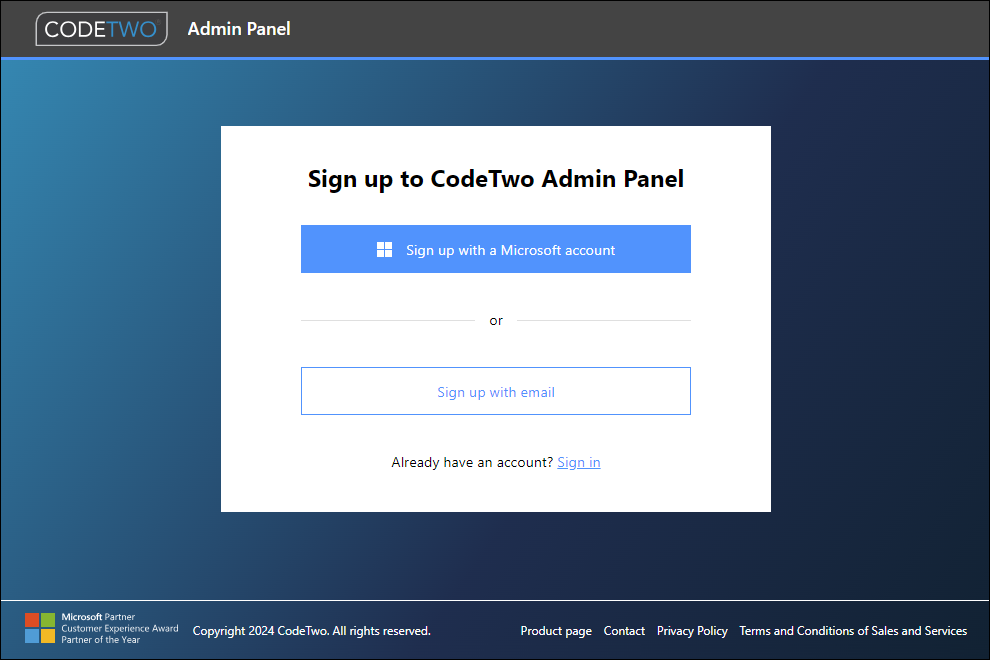 Get started - Create a CodeTwo account | CodeTwo Email Signatures 365 ...