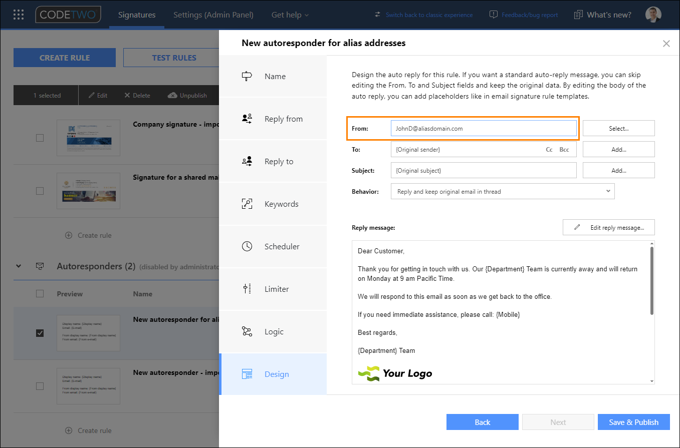 Automatic replies (Autoresponder) - Autoresponder overview | CodeTwo ...