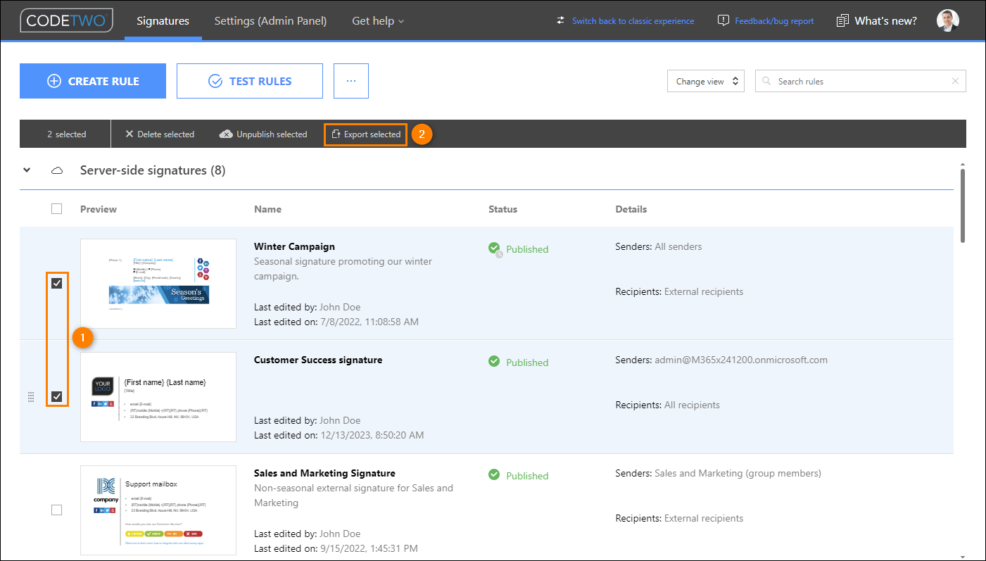Email signatures - Import/export rules | CodeTwo Email Signatures 365 ...
