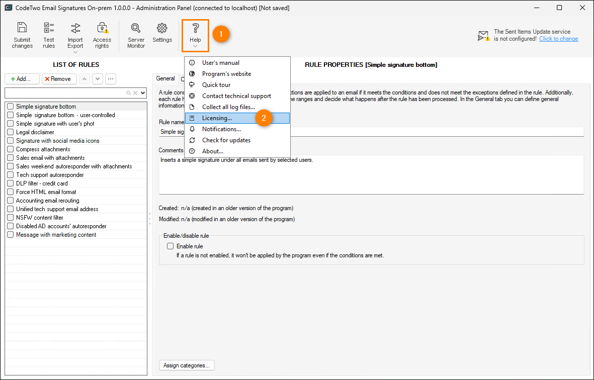 Licensing - Activation | CodeTwo Email Signatures On-prem User's manual