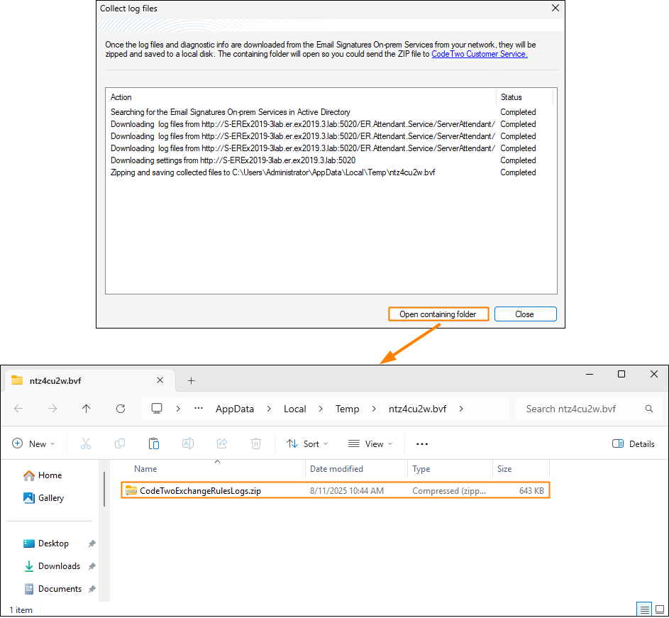 Settings and advanced features - Log files | CodeTwo Email Signatures On-prem User's manual