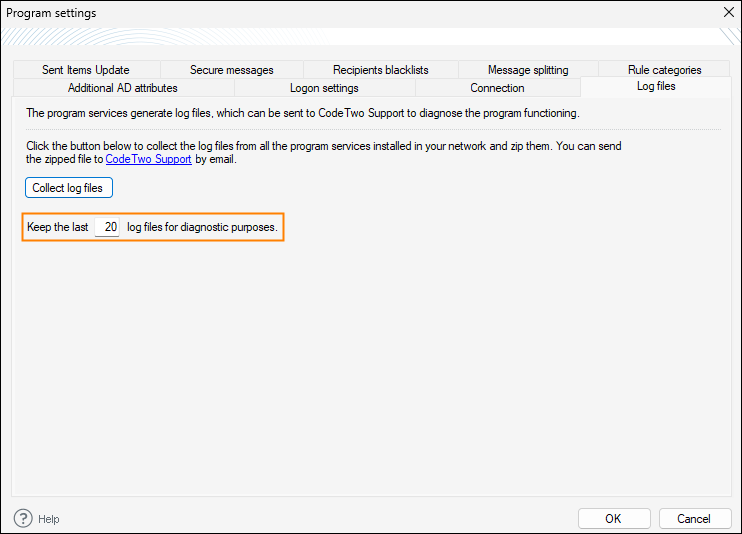 Settings and advanced features - Log files | CodeTwo Email Signatures ...