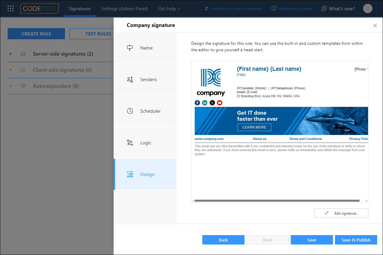 Email signatures - Create a signature rule - New experience | CodeTwo ...