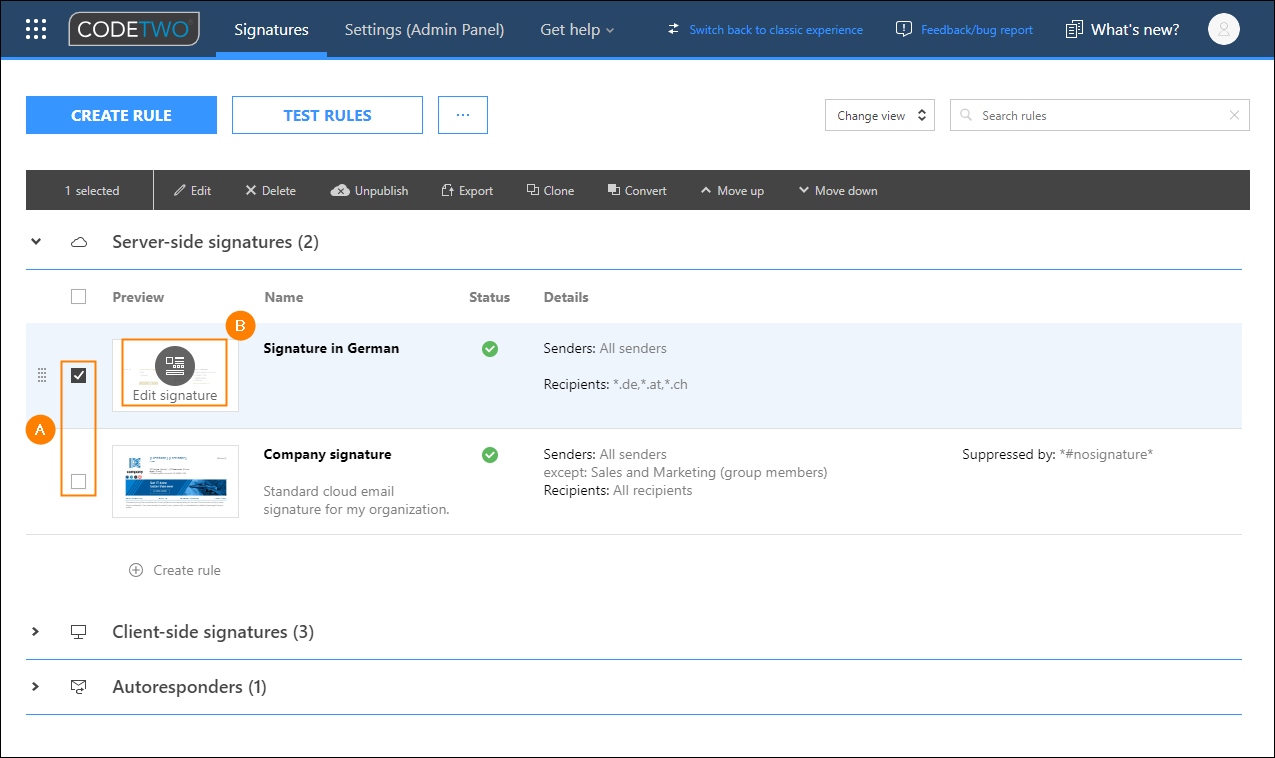 Email signatures - Create a signature rule - New experience | CodeTwo ...
