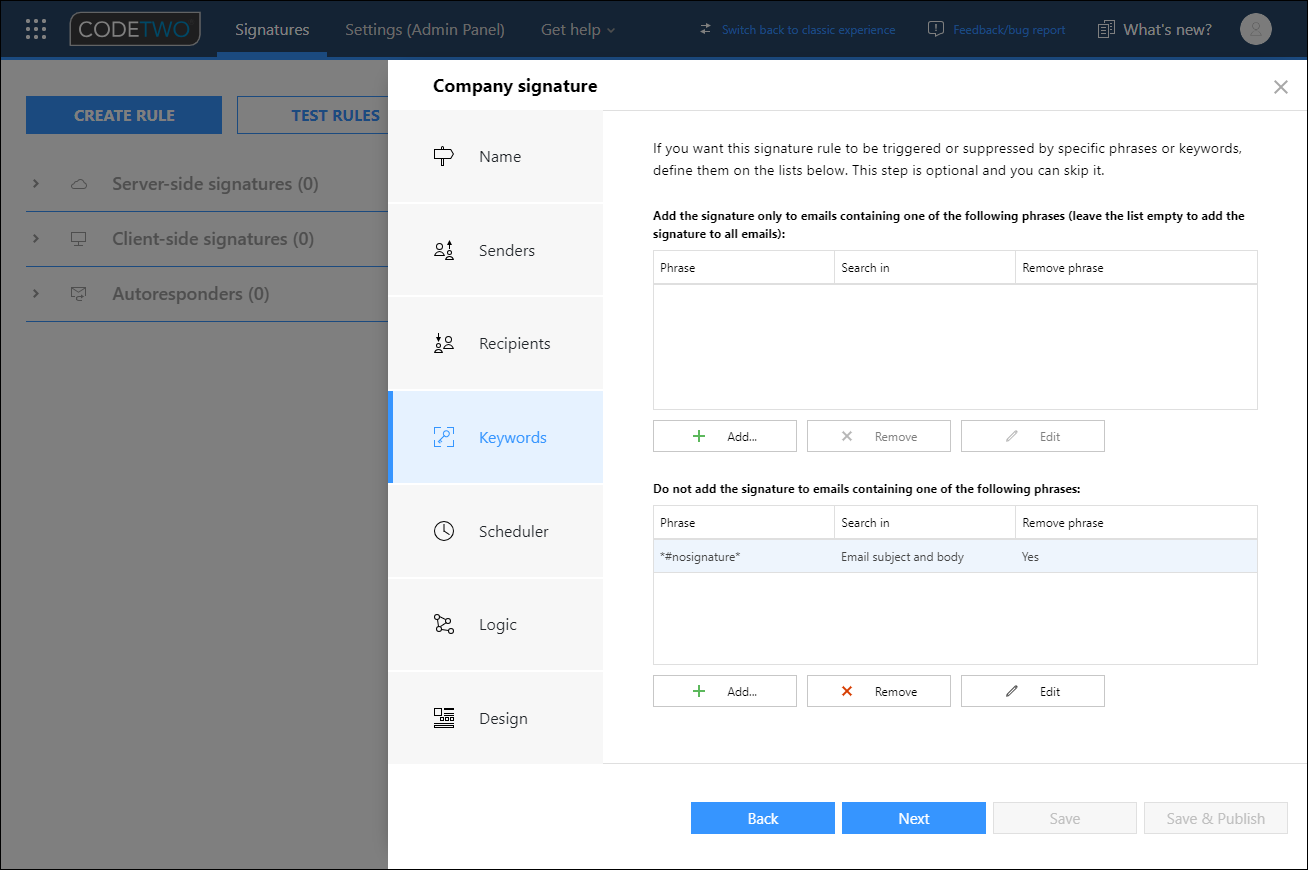 Email signatures - Create a signature rule - New experience | CodeTwo ...